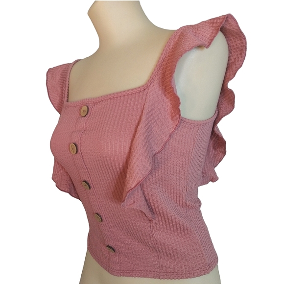 Caution To The Wind | Tops | Mauve Ruffle Sleeve Tank Top With Wooden ...